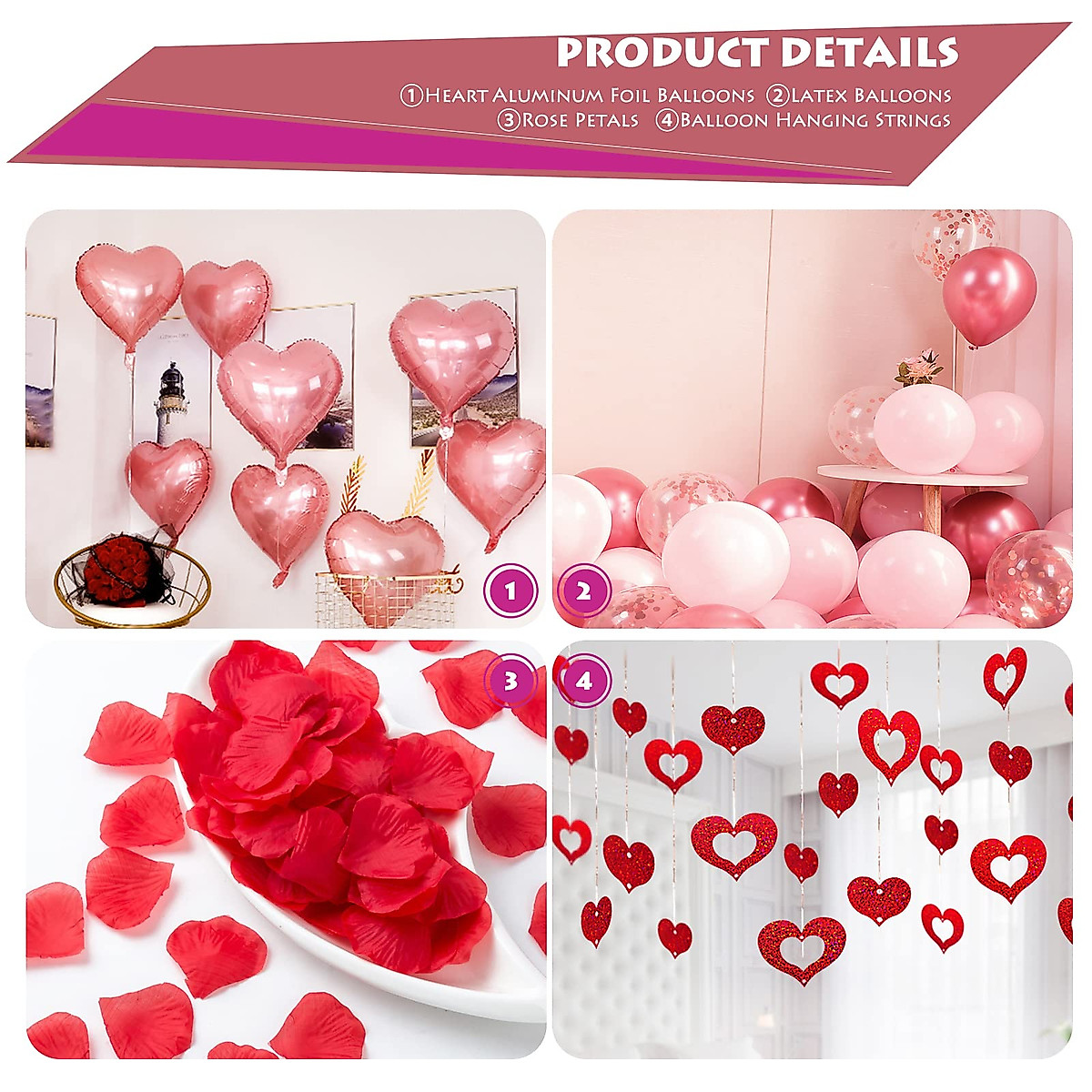 CAKKA Valentines Day Balloons Kit, 101 Pack Rose Gold Pink Heart Balloons with Rose Petals, I Love You Balloons for Anniversary Mothers Day Wedding Romantic Decorations Special Night