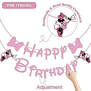 GOGOPARTY Pink Mouse Happy Birthday Banner, Mouse Decoration Pink Themed Birthday Banner For Girl Kids Birthday Party Baby Shower Decorations