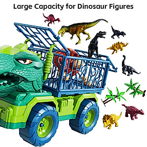 TEMI Dinosaur Truck Toys for Kids 3-5 Years, Tyrannosaurus Transport Car Carrier Truck with 8 Dinosaur Figures, Activity Play Mat, Dinosaur Eggs, Trees, Capture Jurassic Play Set for Boys and Girls
