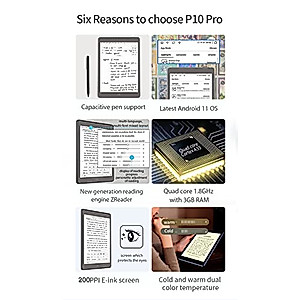 Meebook P10 Pro E-Reader,2022 New 10" E-Ink Tablet Paperwhite Reader with Adjustable Front Light,Cold/Warm Light,Android 11,3GB Ram+64GB,Dual Touch, Support Hand Writing,WiFi OTG