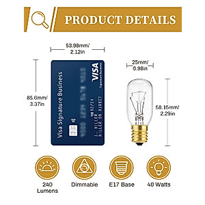 DORESshop Appliance Bulb, 40W Microwave Light Bulbs Under Hood, T8 E17 Stove Light Bulbs Under Hood, Under Microwave Light Bulb, Refrigerator Light Bulb, Lava Lamp Light Bulb, Oven Light Bulb, 2 Pack