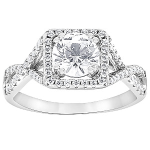 Beyond Brilliance Sterling Silver Square Frame Round Simulated Diamond Twist Shank Ring for Women | Fashion Jewelry for Her | Gift Box Included (Size 6)