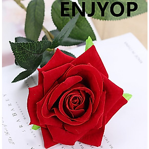 ENJYOP 15.8" Fake Rose High Simulation Bionic Technology Artificial Silk Flowers (1 Pcs, Classical Red)