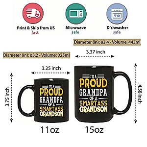 Fathers Day Gift for Proud Grandpa of Witty Smart Grandson 11oz 15oz Black Coffee Mug