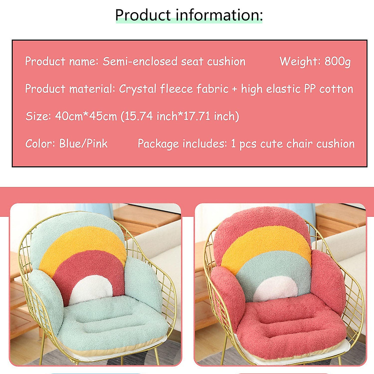 Semi-enclosed seat cushion, Semi-surrounded non-slip cushion, office chair cushion, dormitory seat cushion, integrated backrest cushion, Suitable for sofas, floors, etc, 45cm/17.71 inches Long