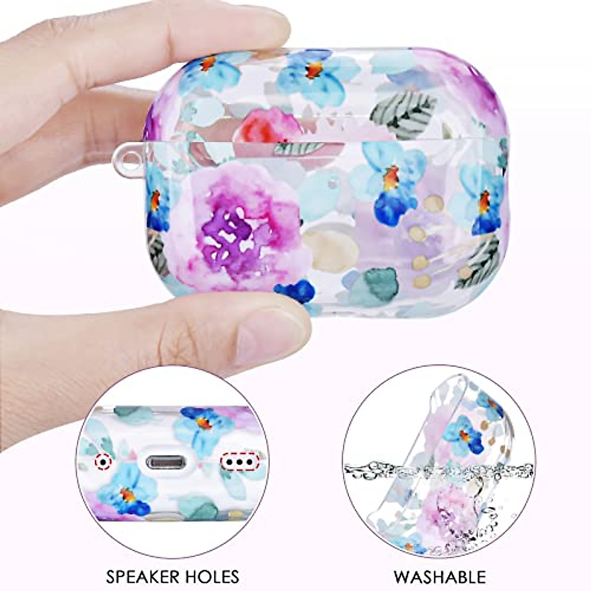 CAGOS for Airpods Pro 2 Case 2022, Clear Cute Floral Airpods Pro 2nd Generation Case Cover with Anti-Lost Lanyard Strap and Keychain for Women Girls Teens, Roses