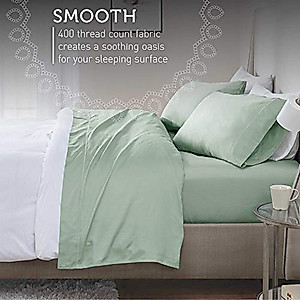Hyde Lane 400 Thread Count 100% Cotton Queen Size Sheet Set, Cotton Sateen Sheets with Deep Pockets Fits Mattress Up to 14" Deep, Ultra Soft Thick Hotel Luxury Bed Bedding – 4 Piece Sea Foam