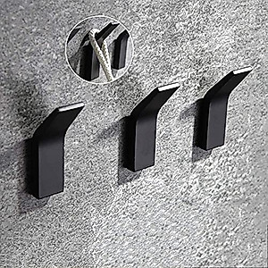 Gerhannery Self Adhesive Hooks Space Aluminum Adhesive Wall Hanger for Robe Closet Bathroom Kitchen Office No Drill，Glue Included(Matt Black)