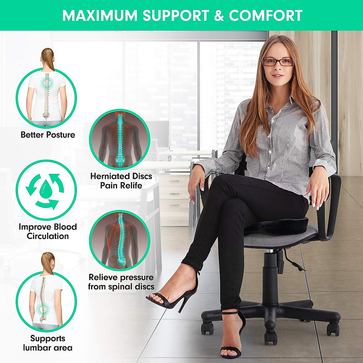 UYJ Seat Cushion for Office Chair,Memory Foam Seat Cushion,Tailbone,Sciatica,Lower Back Pain Relief,Chair Cushion for Car,Wheelchair,Computer and Desk Chair