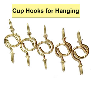 XeeDoo Cup Hooks for Hanging,12 Pack 2 inch Metal Screw in Ceiling Hooks Heavy Duty Brass Plated Hooks Holders for Outdoor Indoor,Gold