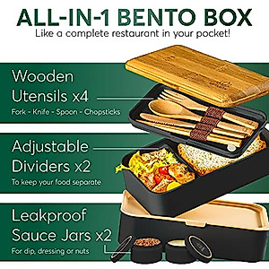 Umami Bento Box Adult Lunch Box with Utensils, 40 oz Large, All-in-One Meal Prep Compartment Lunch Box Containers for Men/Women, Cute Leak Proof Bento Box, Lunch Organizer