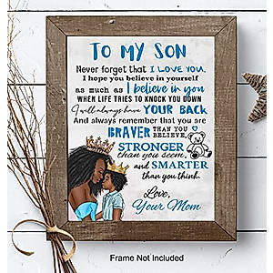 Boys Bedroom Decor - Black Art - African American Art - To My Son Gifts from Mom - Little Boys Room Decor - Wall Art for Boys - Blue Baby Boy Nursery Decor - Kids Room Decor - Family Decor