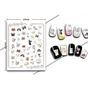 6 Sheets Cute Cat Nail Art Stickers Cartoon Nail Decals 3D Nail Art Supplies Self-Adhesive Cat Cartoon Designer Nail Stickers Manicure Tips Acrylic Nails Decoration Accessories for Women Kids Girls