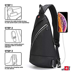 all4way Sling Backpack Tablet - Swiss Design with fast USB Charging - RFID Anti Theft Travel Biking Bag (10.2, Black)