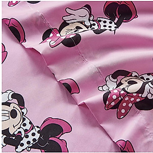 Jay Franco Twin Size Sheet Set 3 Pieces Kids Set (Minnie Mouse), Pink, Black, JF14545