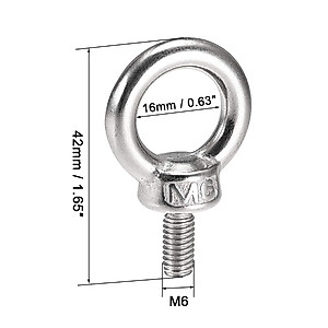 uxcell Lifting Eye Bolt M6 x 12mm Male Thread 304 Stainless Steel for Hanging, Pack of 4