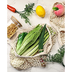 12 Pieces Reusable Mesh Grocery Bags Portable Cotton Mesh Produce Bags Washable Net Bag Mesh Reusable Tote Bag with Handle String Shopping Organizer Bag for Fruit Vegetable Shopping Storage Market