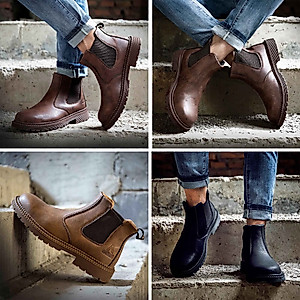 CJSPORX Zapatos Para Hombre de Trabajo Anti-Skid Safety Shoes Leather Waterproof Work Shoes black size 7.5