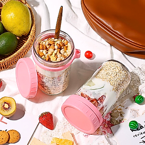 YehTrum Overnight Oats Containers with Lids and Spoon, 4 Packs 22 oz Glass Mason Jars for Overnight Oats, Large Capacity Oatmeal Container Mason Overnight Oats Jars for Milk, Cereal, Fruit