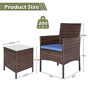 PAIQIAN Patio Furniture Set 3 Pieces of Outdoor Furniture, Patio Table and Chairs with Thick Cushion Sectional Outdoor Set, Manual Wicker Patio Conversation Set for Porch Backyard Lawn Garden Pool