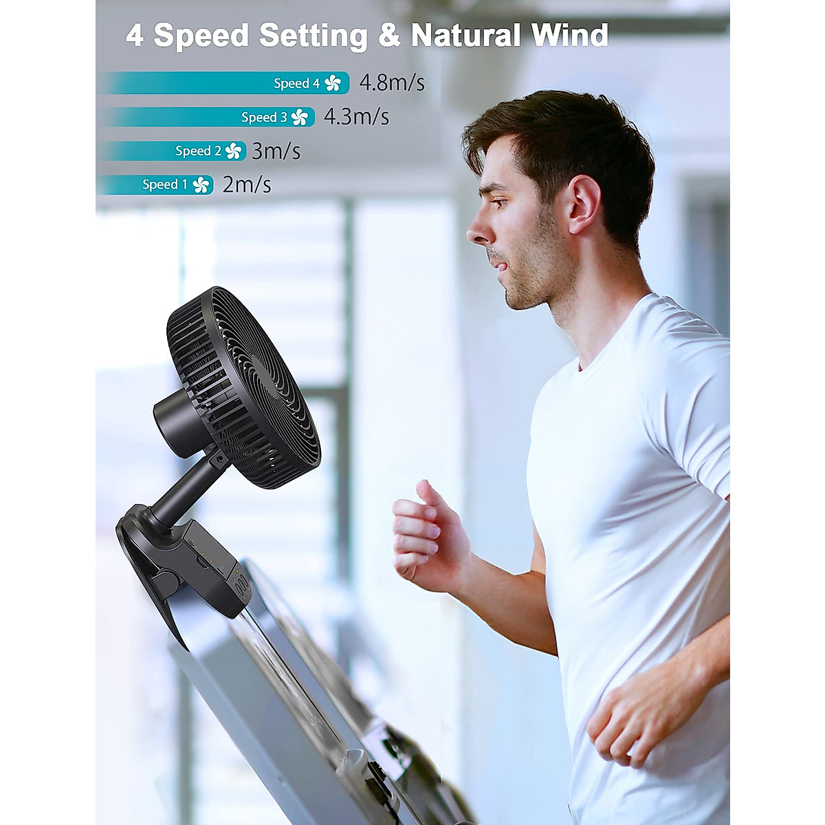 xasla 10000mAh Oscillating Battery Operated Fan, 8” Rechargeable Clip on Fan, 4 Speeds, Power Bank Battery, Timer, Clip & Hook for Grow Tent, Treadmill, Golf Cart, Camping, Baby Stroller