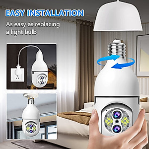 Light Bulb Security Camera, Upgrade 10X Digital Zoom Light Bulb Camera, WiFi Dual Lens Indoor Outdoor Light Socket Security Camera with APP/Color Night Vision/Motion Tracking/Two-Way Audio