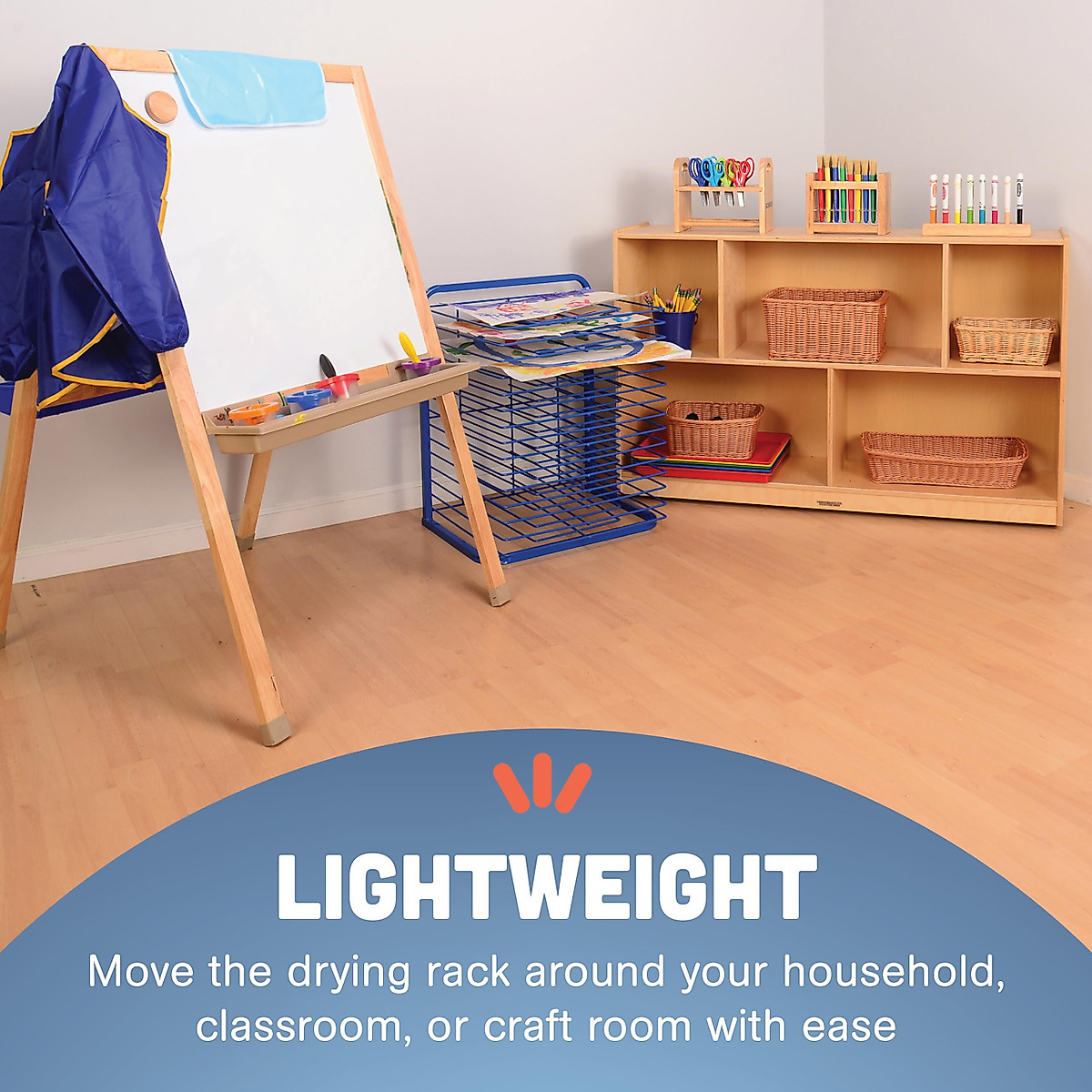 Cre8tive Minds Marvel Education Company 25" Hanging or Tabletop Economy Art Drying Rack with 15 Shelves, Blue