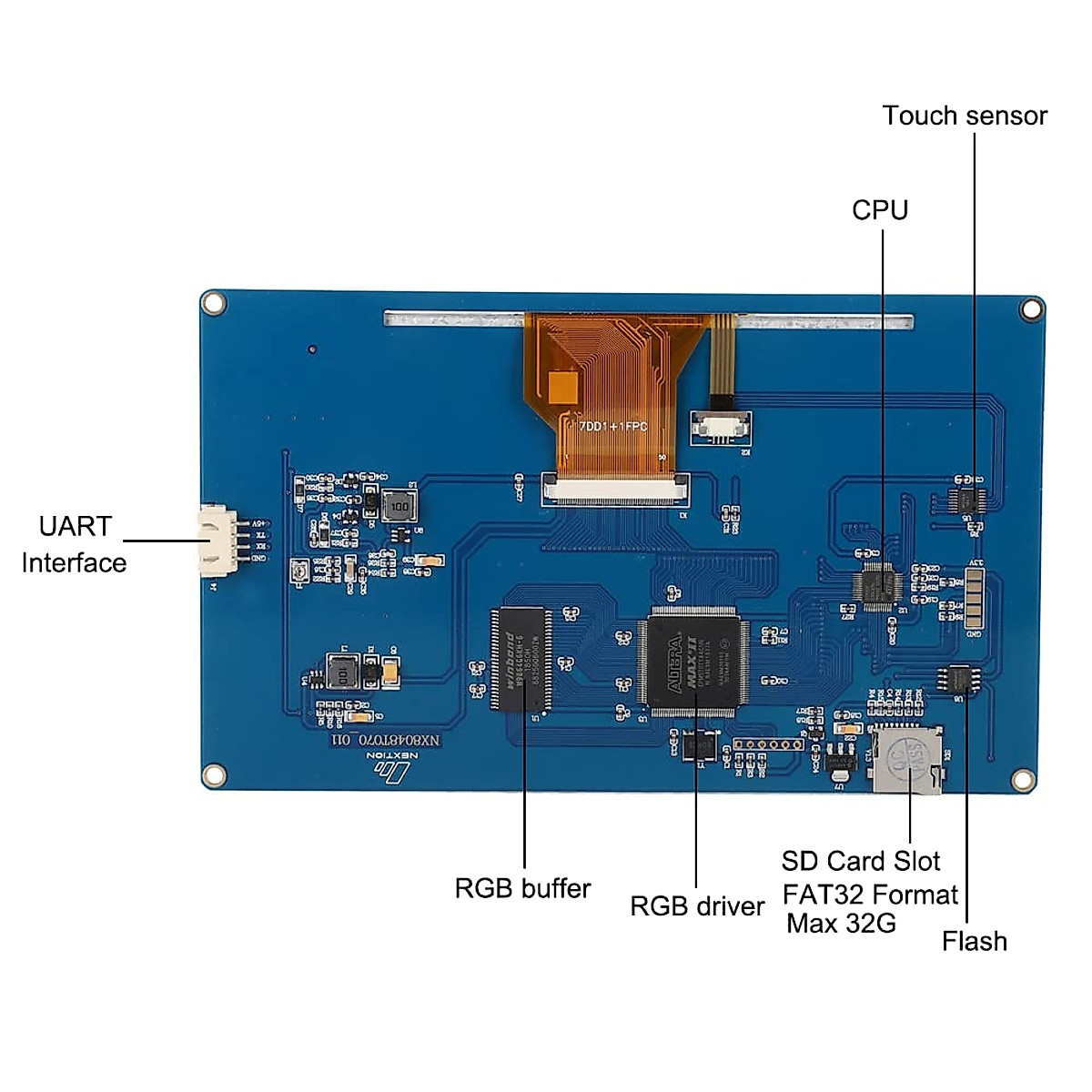 Ferwooh Nextion Basic Display 7.0'' NX8048T070 7.0inch TFT Resistive Touch Screen Panel 800×480 UART HMI Intelligent LCD Display Module