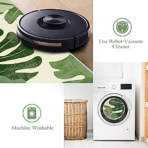 Lukinbox Leaf Area Rugs for Living Room, 3x5 Green Washable Throw Rugs Tropical Monstera Plant Non-Slip High Traffic Bedroom Rugs Indoor Outdoor Carpet for Porch Dinning Room Entryway Kitchen