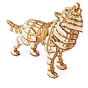 Rolife Build Your Own 3D Wooden Assembly Puzzle Wood Craft Kit Wolf Model Gifts for Kids and Adults