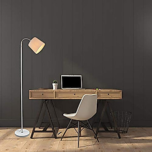 LIGHTACCENTS Adjustable White Floor Lamp with Chrome Adjustable Gooseneck Head Lamp and White Fabric Drum Lamp Shade - Flexible Reading Floor Lamp - (White)