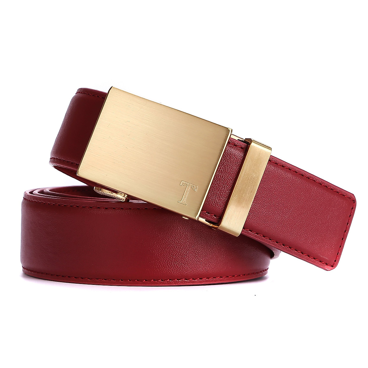 Tonywell Men's Leather Ratchet Belt with Automatic Buckle, 1 3/8" Wide, Trim to Fit Dress Casual Belts