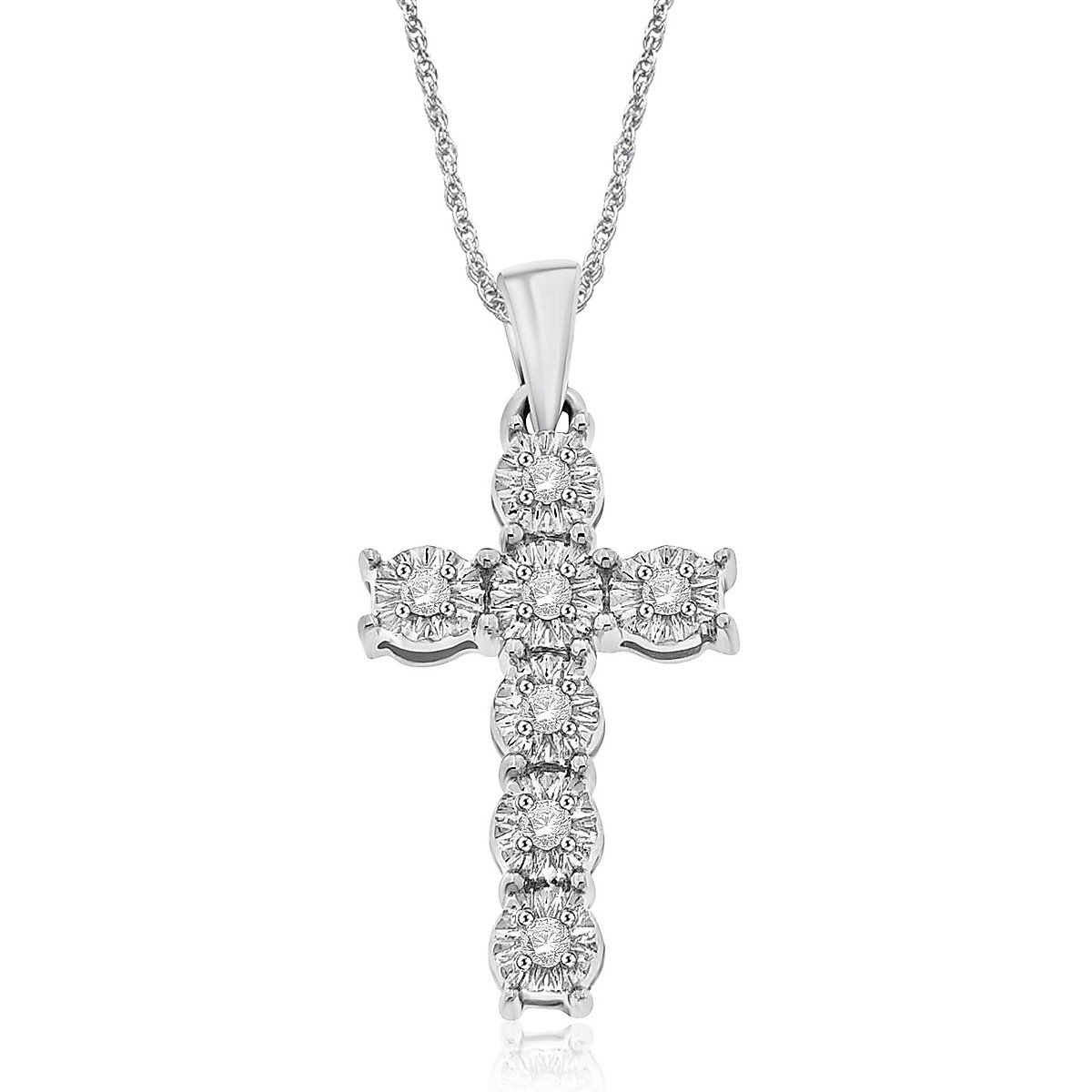 NATALIA DRAKE 1/10 Cttw Diamond Christian Cross Necklace for Women in Rhodium Plated 925 Sterling Silver Color J-K/Clarity I3