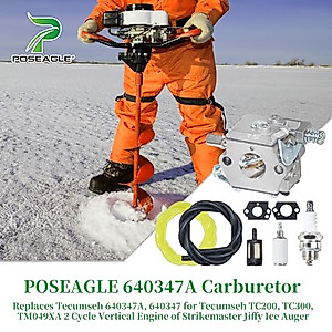 POSEAGLE 640347A Carburetor Replaces Tecumseh 640347A, 640347 for Tecumseh TC200, TC300, TM049XA 2 Cycle Vertical Engine of Strikemaster Jiffy Ice Auger