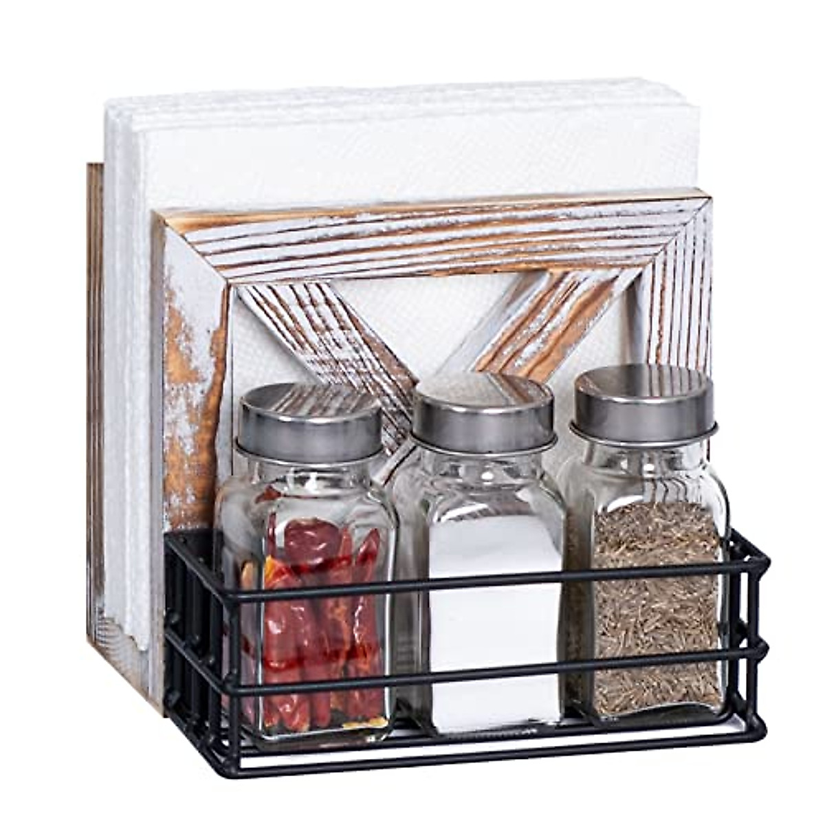 CZMIYRPY Wooden Farmhouse Napkin Holder - White Rustic Napkin Holder for Salt and Pepper Shakers for Table, Napkin Caddy for Table, Kitchen, Wedding, Party