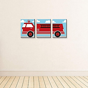 Big Dot of Happiness Fired Up Fire Truck - Firefighter Firetruck Nursery Wall Art and Kids Room Decorations - Gift Ideas - 7.5 x 10 inches - Set of 3 Prints