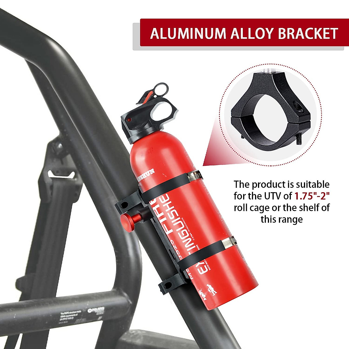 Z8LED UTV Fire Extinguisher Mount/Adjustable Roll Bar Fire Extinguisher Mount Holder for 1.75''-2'' Roll Bar Compatible with UTV Polaris RZR Ranger Camper Van(Aluminum Alloy, Quick Release)