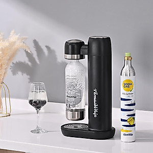 AmazWhip sparkling water maker, paired with CO2 gas canisters and 1L water bottles for Household soda water (Black+ 2 caniters)