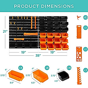 Best Choice Products 38x21.25in 44-Piece Wall Mounted Peg Board, Garage Storage Rack, Tool Organizer w/ 28 Storage Bins, 14 Accessories, 110lb Capacity