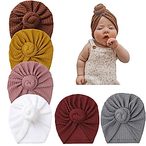 GEZISAN Baby Turban Newborn Baby Girl Hospital Hat Nursery Beanie Headwrap Bohemia Donuts Cap (TWIST06-6PCS)