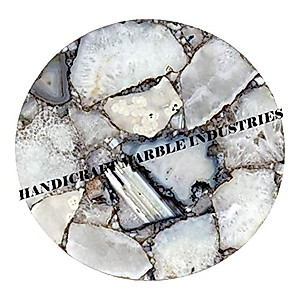 White Agate Stone Round Table Top, Counter Top Natural White Salt Agate Stone Coffee Table Top, Agate Stone Centre Table Top, Quartz, Table - Furniture, Agate - Gemstone, Piece Of Conversation