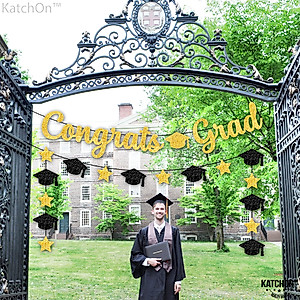 KatchOn, Glitter Gold and Black Congrats Grad Banner - 10 Feet | Gold and Black Graduation Banner, Cap Garland for Graduation Decorations Class of 2024 | Gold and Black Graduation Decorations 2024