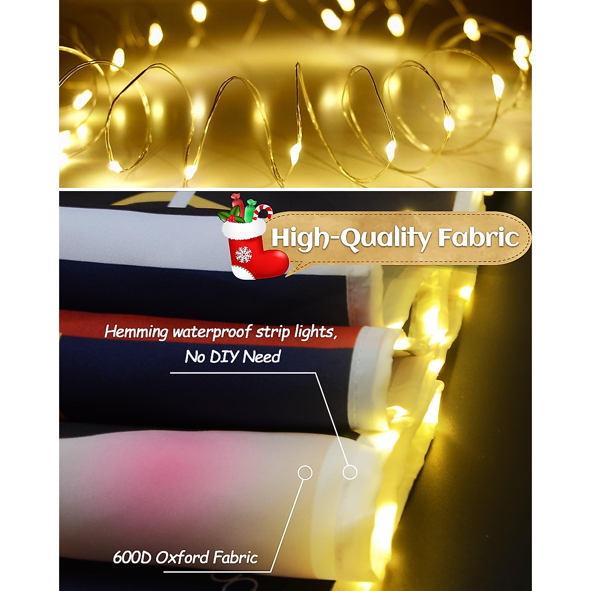 Christmas Decorations Banners with String Lights, Nutcracker Xmas Party Decor, Life Size Soldier Model Nutcracker Banners for Outdoor/Indoor Home Front Door, 600D Fabric Porch Sign