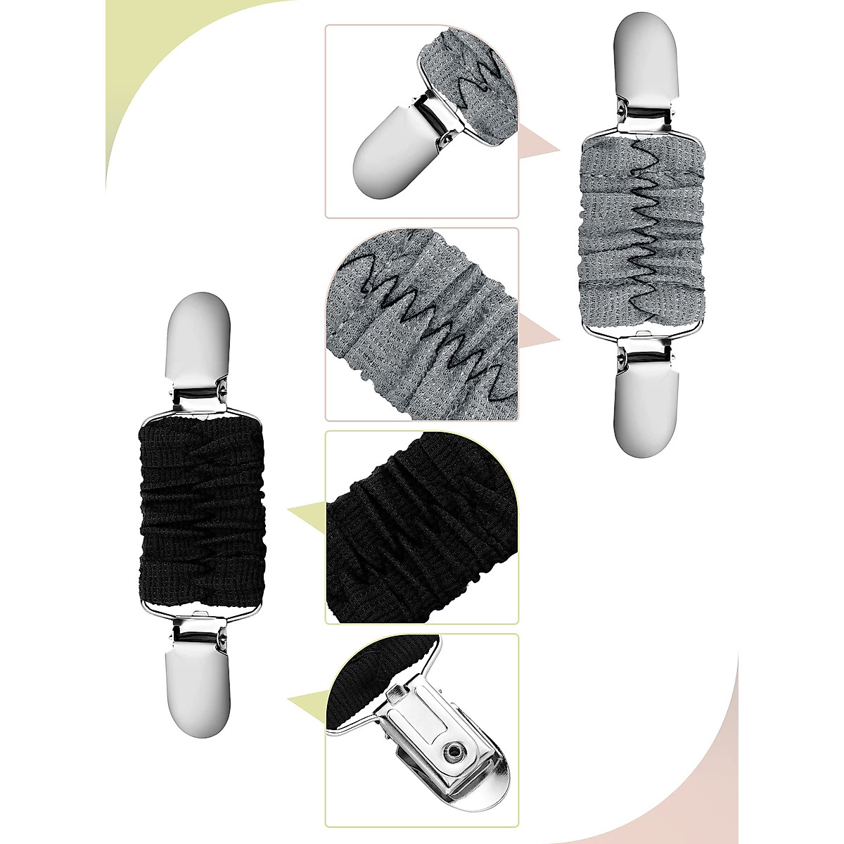 WILLBOND 3 Pieces Fit Dress Cinch Clip Vintage Sweater Shawl Clip Retro Cardigan Collar Clip Brooch Clip for Women(4.33 Inch,Black, White, Gray)