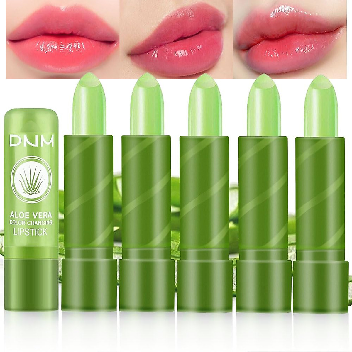 BINGBRUSH 5 Pcs Aloe Vera Color Changing Lipstick Queen,Long Lasting Lip Care Nutritious Plumper Lip Balm Moisturizer Magic PH Temperature Color Change Lip Gloss Makeup Set for Women