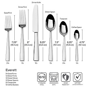 Mikasa Everett 101-Piece 18/10 Stainless Steel Flatware Set, 101pc