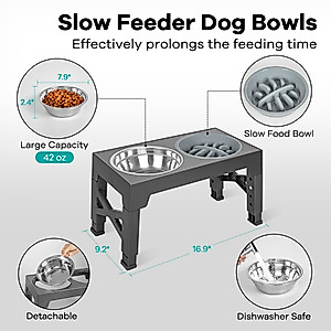 GUOOUG Elevated Dog Bowls with 2 Stainless Steel Bowls Raised Dog Bowl Adjusts to 5 Heights 3.1", 9", 10", 11", 12" Dog Bowl Stand for Large Medium Small Dogs Pets