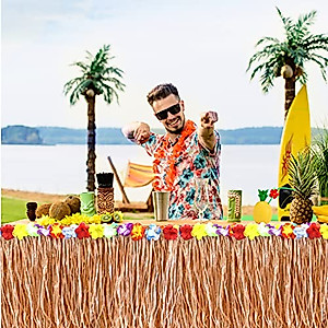 GiftExpress 9 feet X29 Luau Grass Table Skirt, Hawaiian Luau Libiscus Table Skirt for Hawaiian Party, Luau Party Supplies, Luau Party Decorations, Moana Birthday Party (Natural Hay Grass)