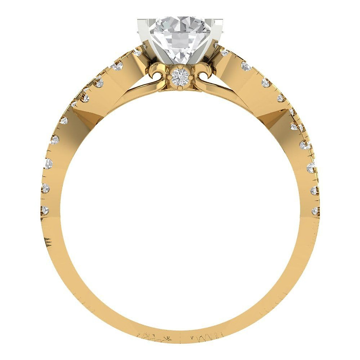 1.36 Ct Round Cut Clear Simulated Diamond 14K Yellow White Gold Solitaire with Accents Engagement Promise Ring Size 5.25