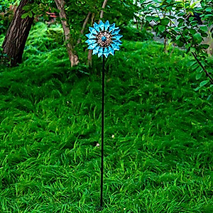 Solar Wind Spinner New Azure 75in Multi-Color Seasonal LED Lighting Solar Powered Glass Ball with Kinetic Wind Spinner Dual Direction for Patio Lawn & Garden